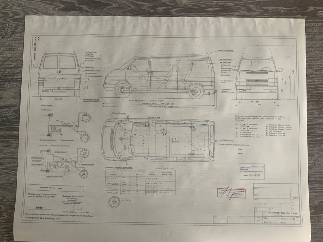 T4 Typ70 High Roof 1990 Construction Drawing ART Work Blueprint. - Etsy