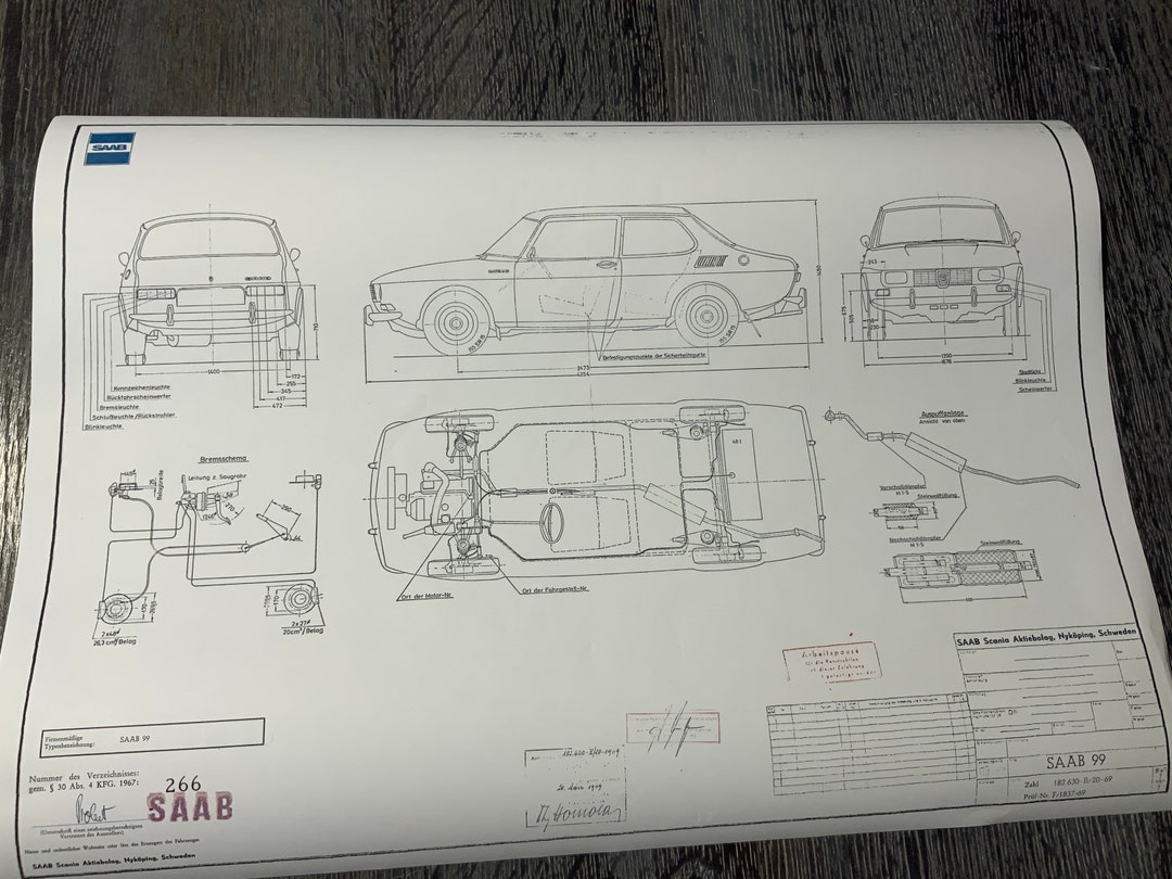 Saab 99 1969 Construction Drawing ART Work Blueprint - Etsy