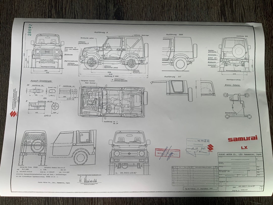 Samurai SJ50 Suzuki From 1987 Construction Drawing ART Work Blueprint ...