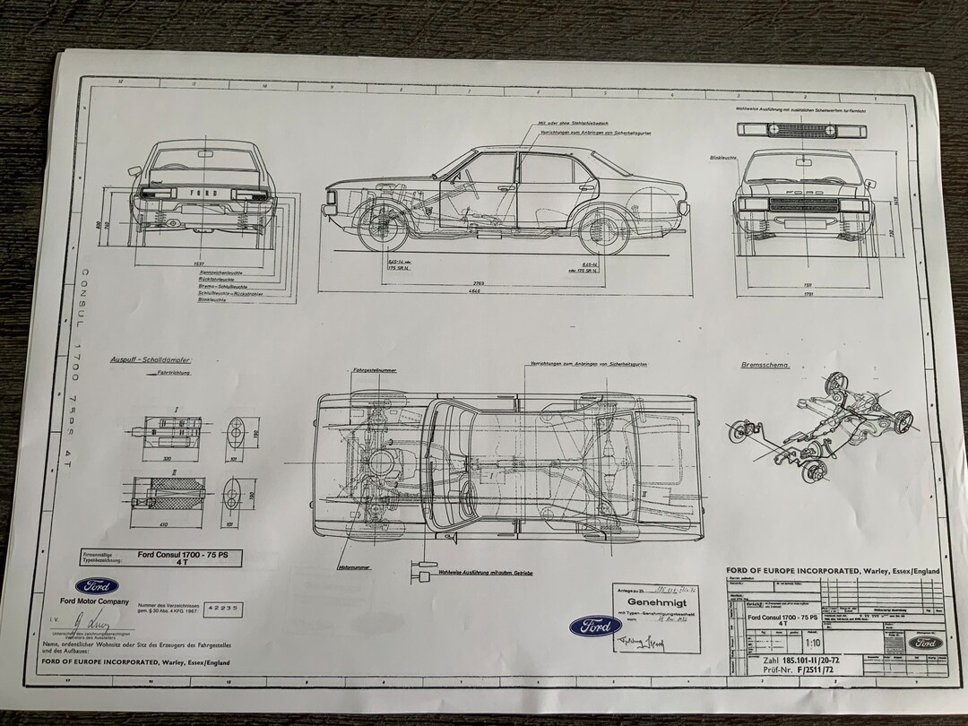 Ford Consul 1700 75PS 4 Door 1972 Construction Drawing ART Work ...