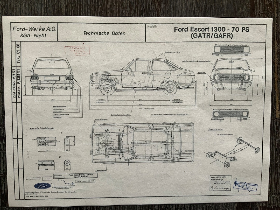 Ford Escort II 1300 70PS 1975 Design Drawing Artwork - Etsy