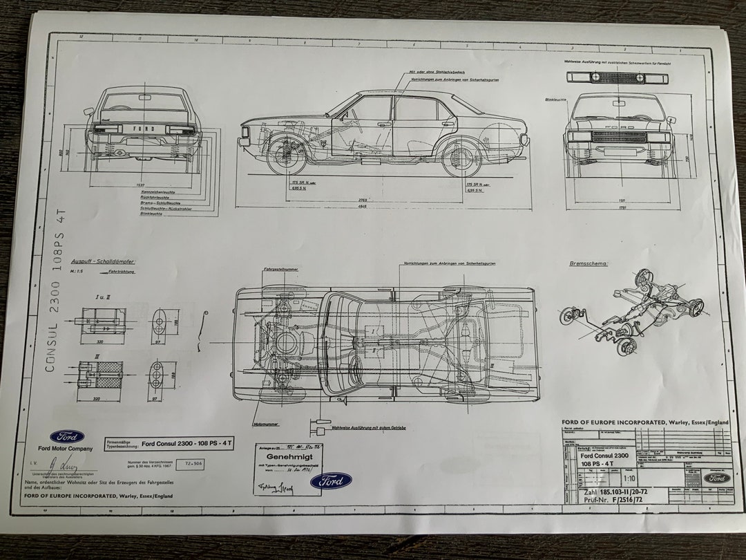 Ford Consul 2300 108PS 4 Door 1972 Construction Drawing ART Work ...
