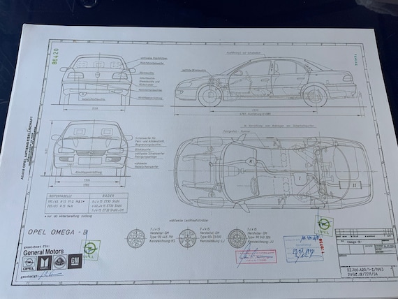 Opel Omega B 1993 Limousine Konstruktionszeichnung ART work - Etsy