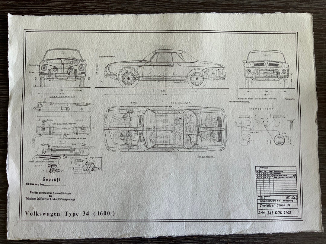 Karmann Ghia Type 34 1962 Construction Drawing ART Work - Etsy