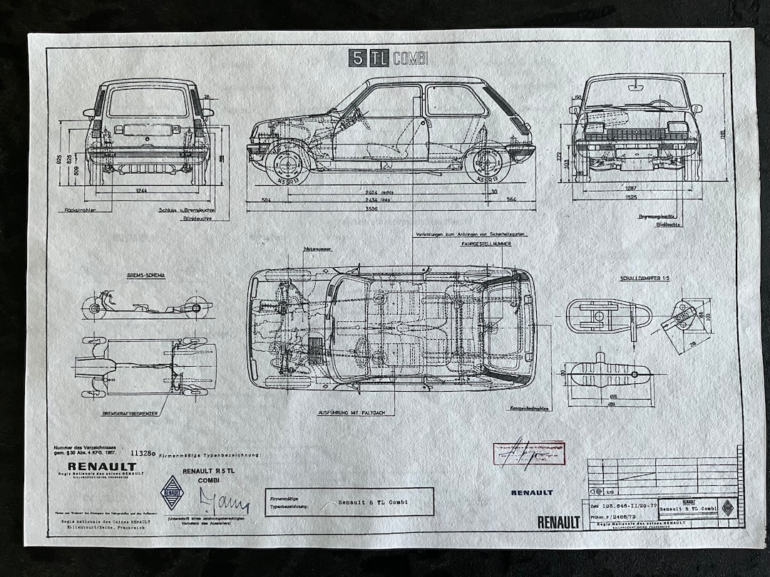 Renault R5 TL Combi 1972 Construction Drawing ART Work Blueprint - Etsy