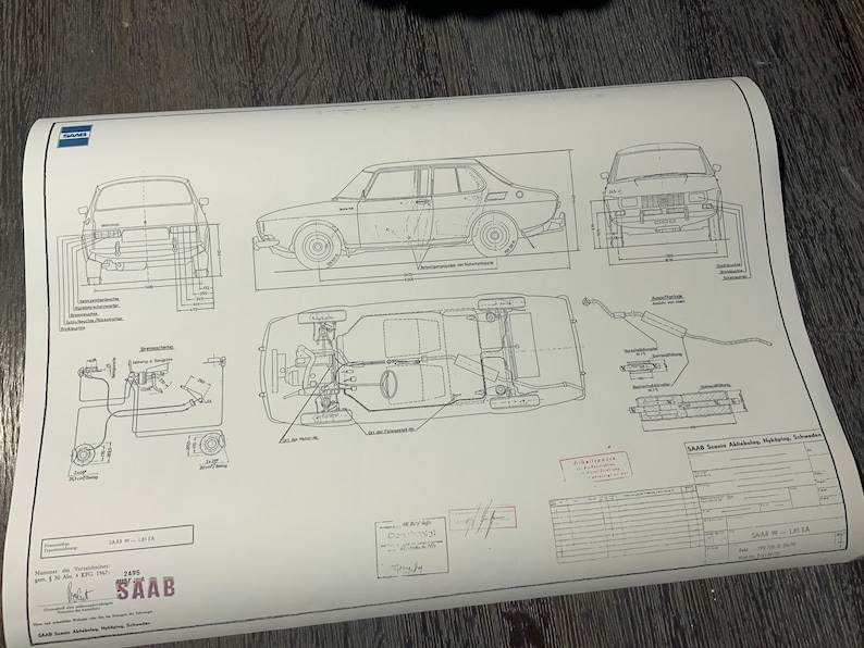 Saab 99 1.85 EA 1970 Construction Drawing ART Work Blueprint - Etsy