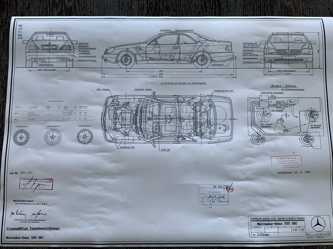 Mercedes 500 SEC W140 Coupé 1992 Construction Drawing ART Work ...