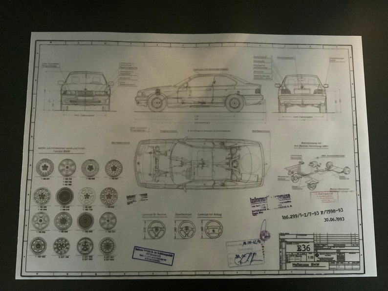 BMW E36 Coupé Construction Drawing ART Work - Etsy
