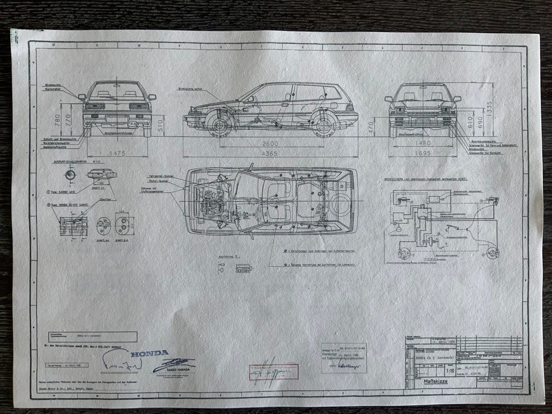 Honda Accord CA5 Aerodeck 1986 Construction Drawing ART Work Blueprint ...