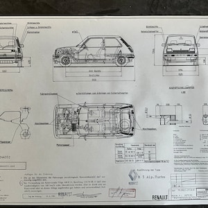 Renault R5 122B ALPINE Turbo Gordini From 1980 Construction Drawing ART ...