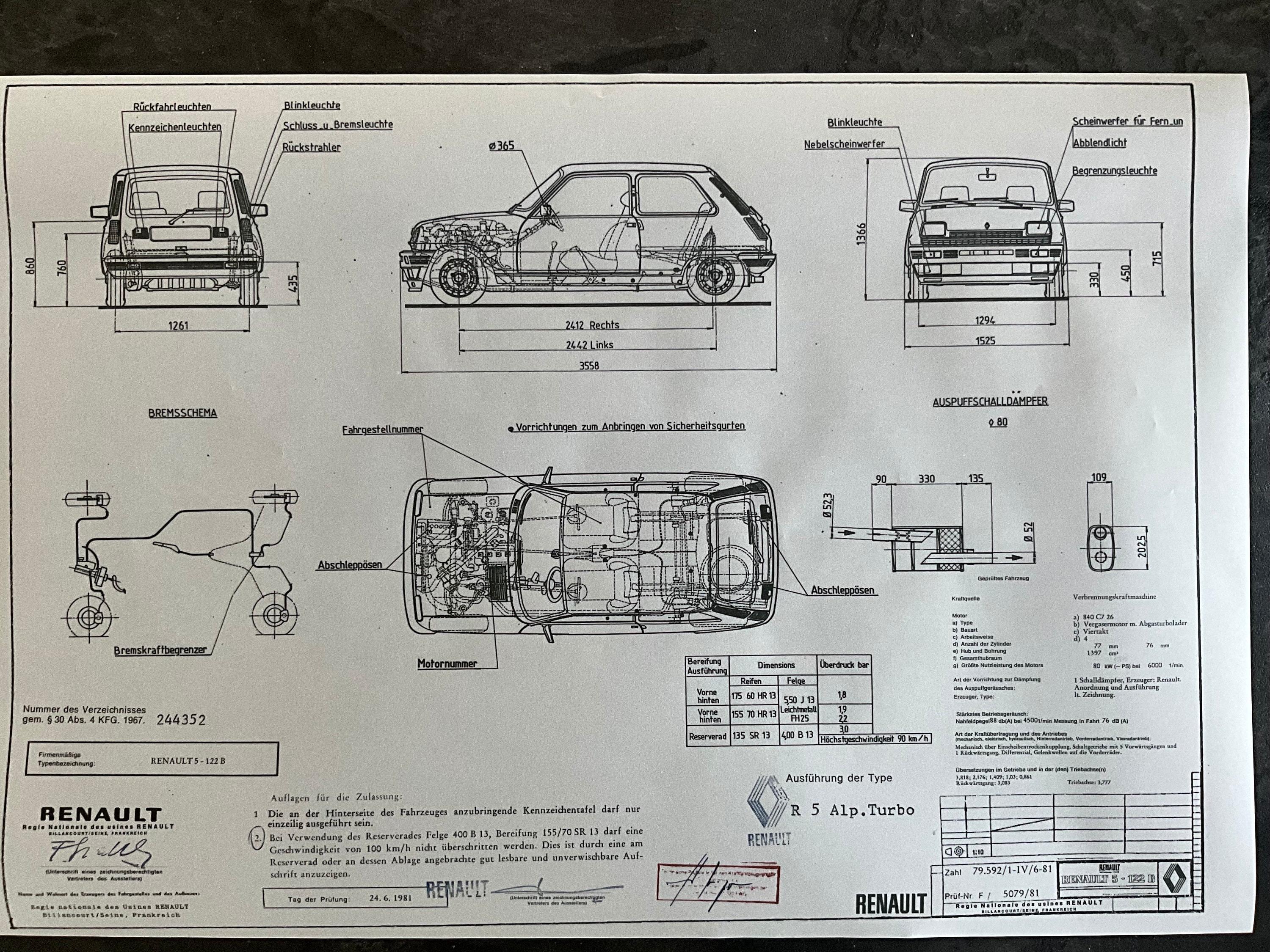 Renault R5 122B ALPINE Turbo Gordini From 1980 Construction Drawing ART ...