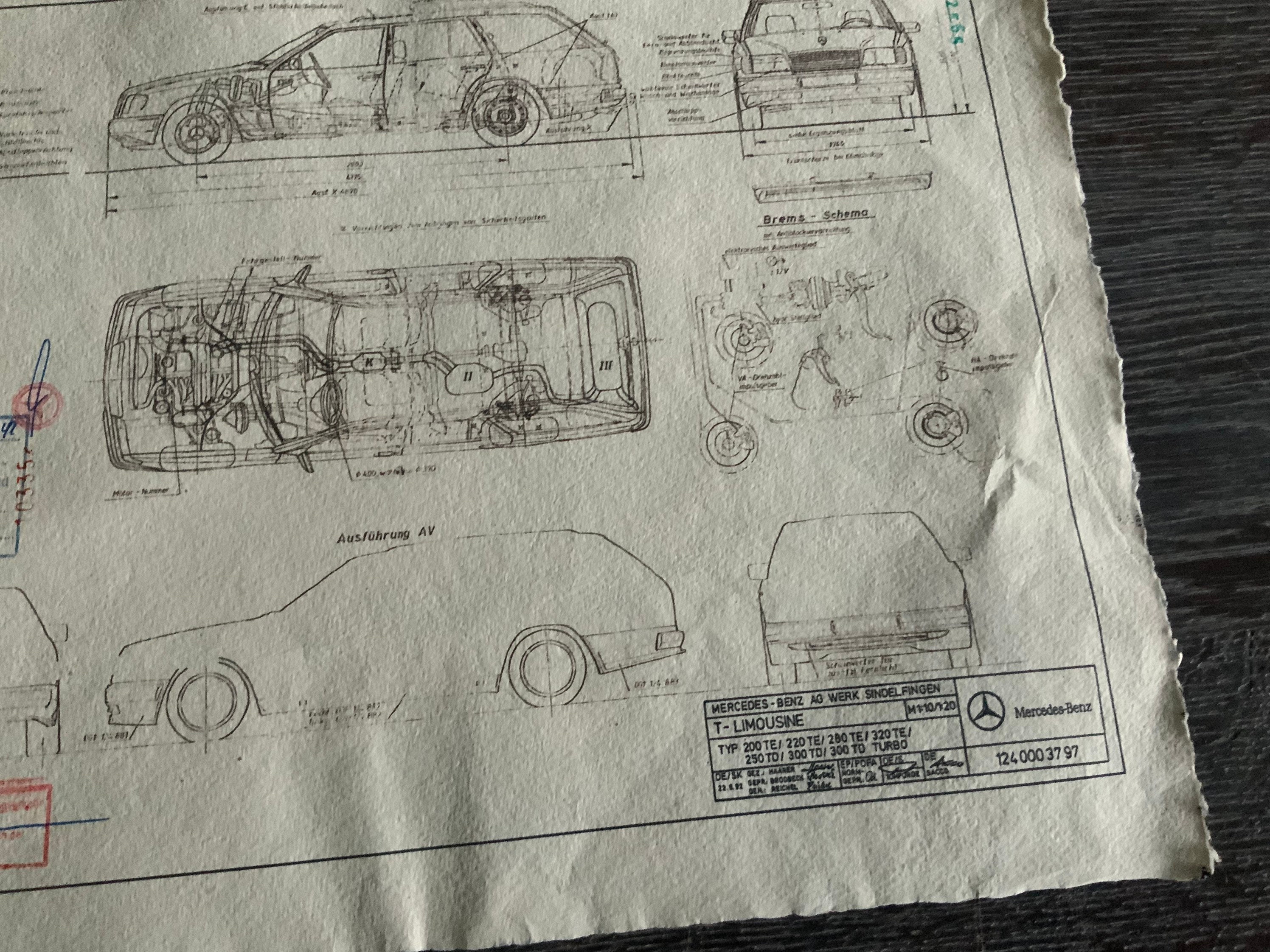 Mercedes W124 Kombi 1994 Blueprint Design Drawing ART work