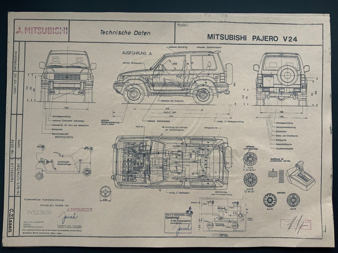 Mitsubishi Pajero V 24 Hardtop From 1991 Construction Drawing ART Work ...