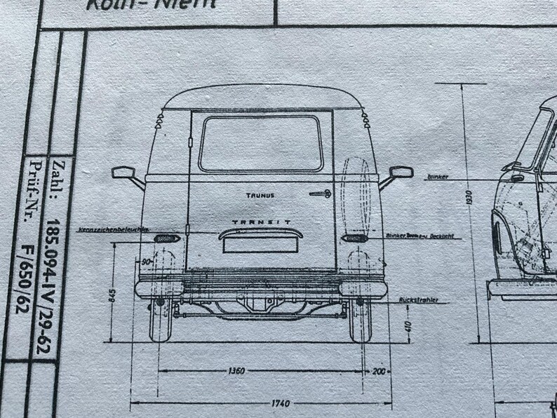 Ford Taunus Transit 800 Panel Van G 1 BT 1962 Construction Drawing ART ...