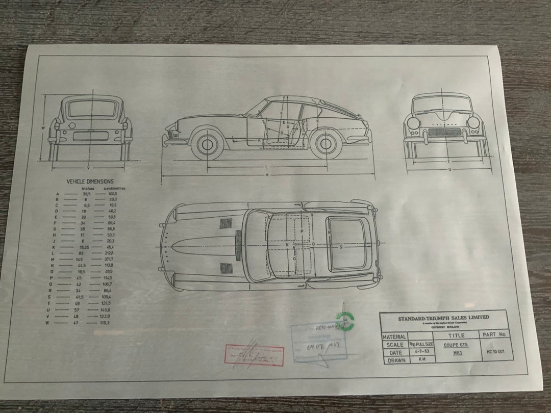 Triumph GT6 Coupe MK1 1963 Construction Drawing ART Work Blueprint - Etsy