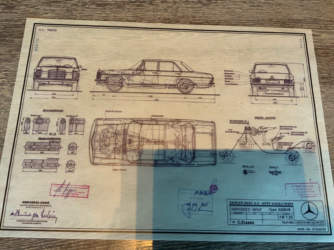 Mercedes W114 220 D Until 1973 Construction Drawing ART Work Blueprint ...