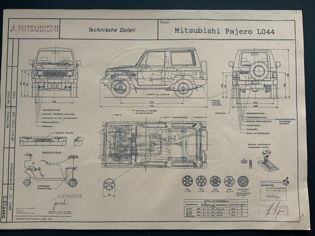 Mitsubishi Pajero LO 44 Hardtop From 1988 Construction Drawing ART Work ...