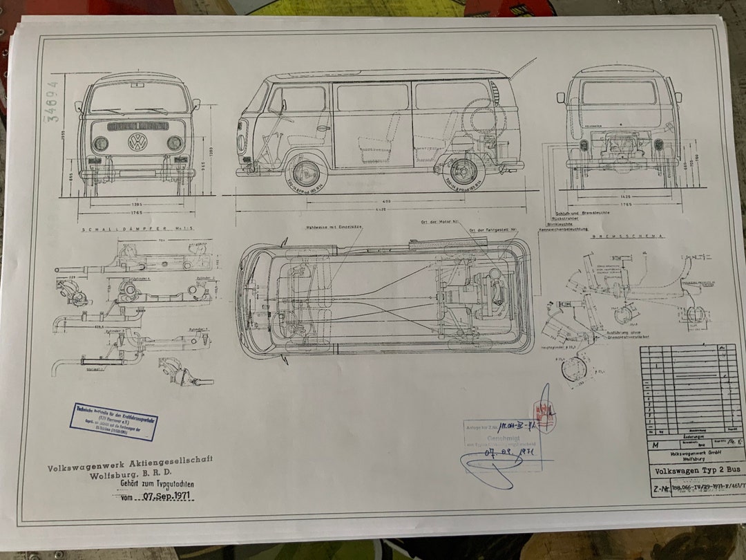 Kombi T2A 1971 Type 23 Construction Drawing ART Work Blueprint - Etsy ...