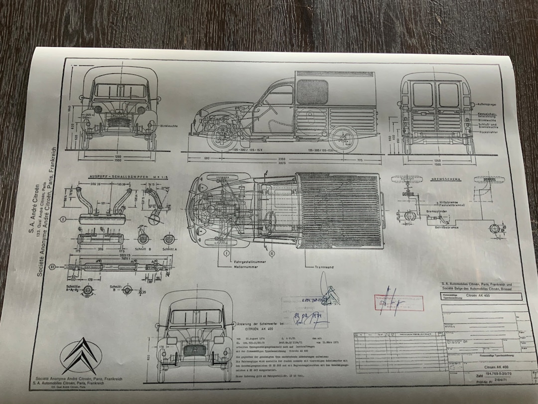 AK 400 Square Lamp Citroen 2CV 1974 NFL Construction Drawing ART Work ...