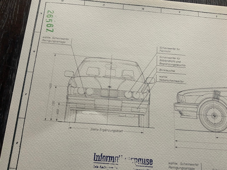 BMW E34 Touring 1992 Design Drawing ART Work Blueprint - Etsy