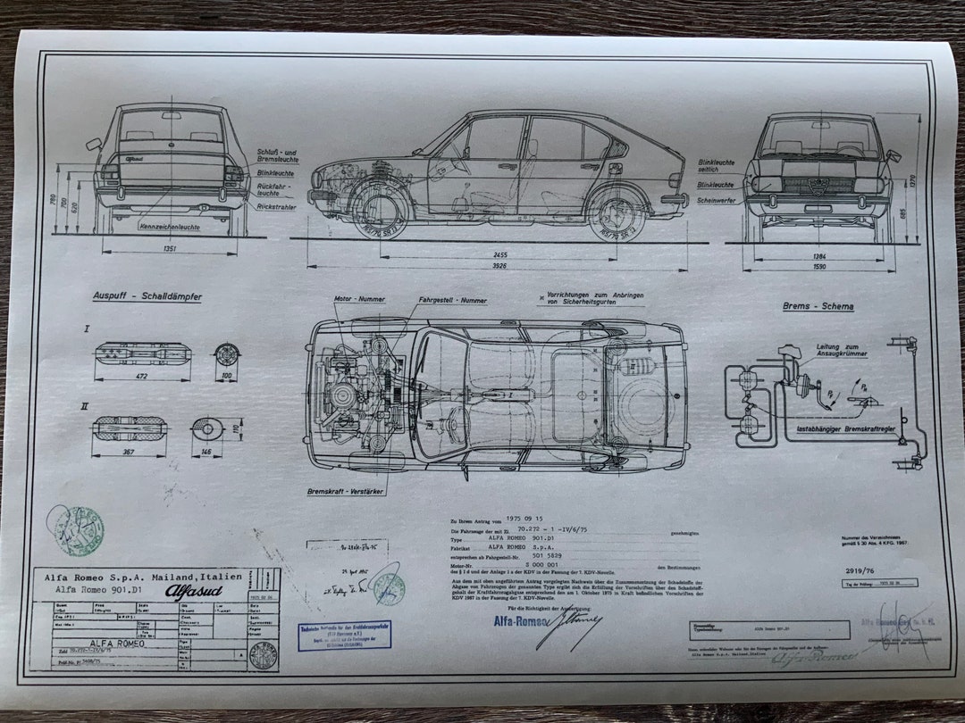 Alfa Romeo Alfasud 901 D1 1975 Construction Drawing ART Work - Etsy
