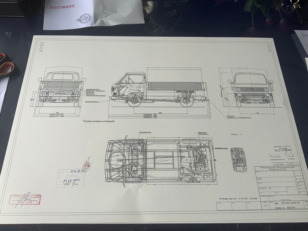 VW T3 Flatbed Type 245 Construction Drawing ART Work Blueprint - Etsy