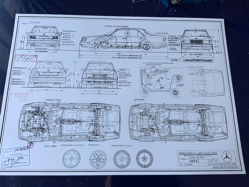 Mercedes W124 500E Sedan 1991 Design Drawing ART Work - Etsy