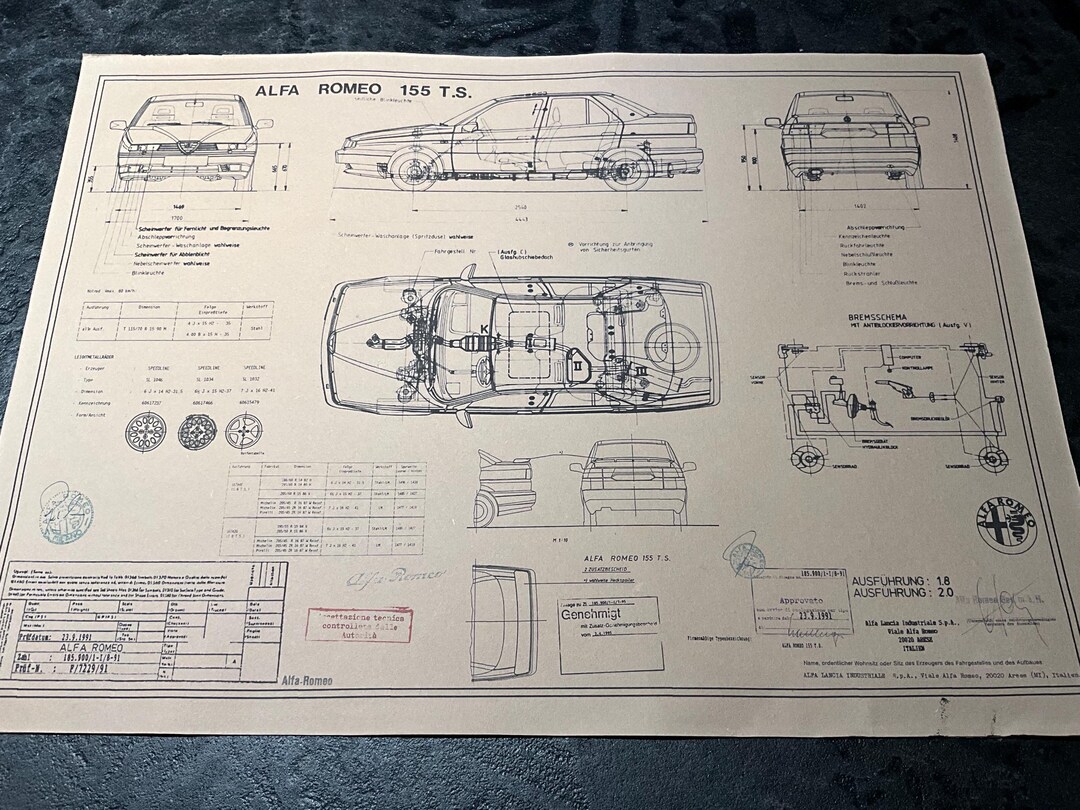 Alfa Romeo 155 T.S. With Spoiler From 1995 Onwards. Design Drawing ART ...