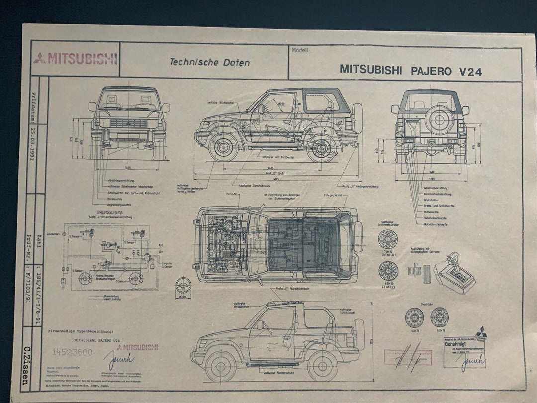 Mitsubishi Pajero V 24 Soft Top From 1991 Construction Drawing ART Work ...