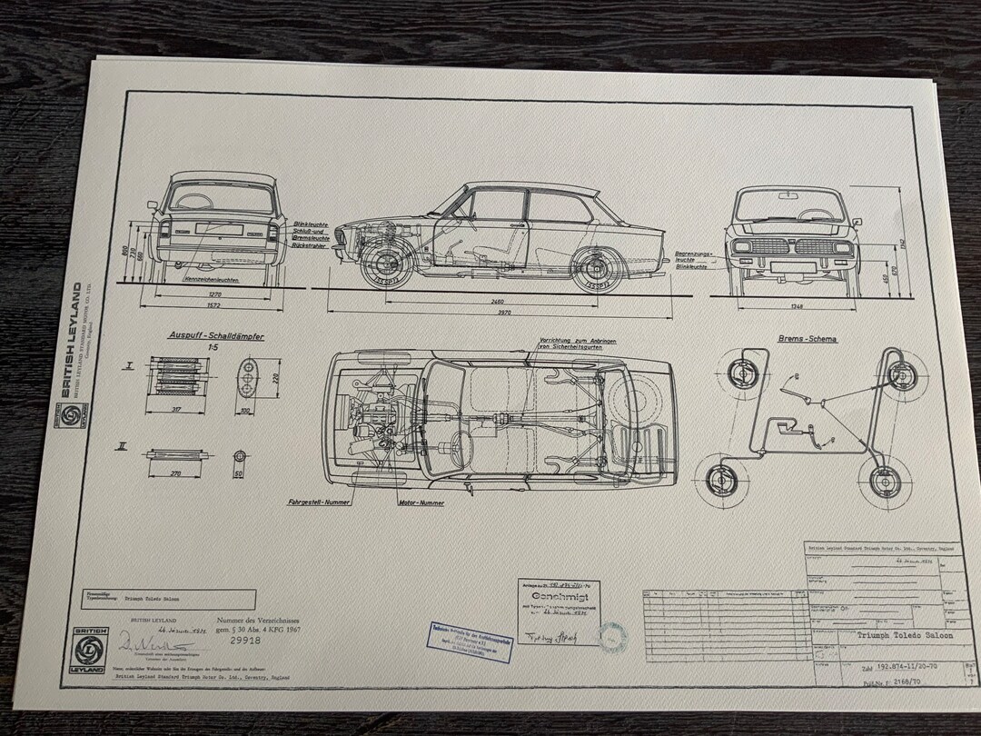 Triumph Toledo Saloon 1970 Construction Drawing ART Work Blueprint - Etsy