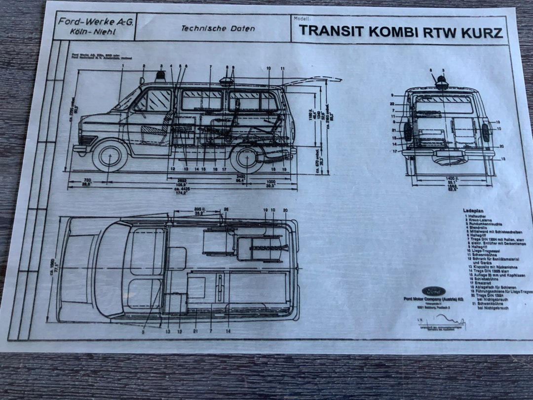 Ford Transit RTW Short Construction Drawing ART Work Blueprint - Etsy