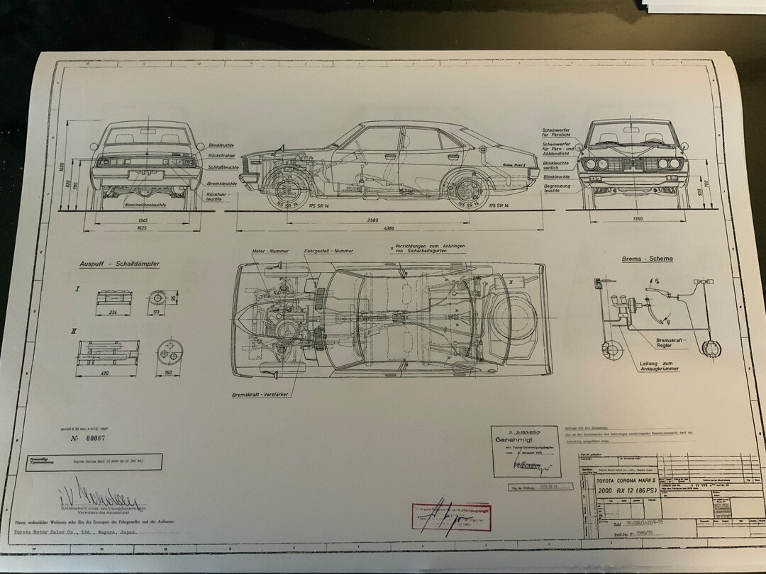 Toyota Corona Mark II 2000 RX12 1975 Construction Drawing ART Work ...