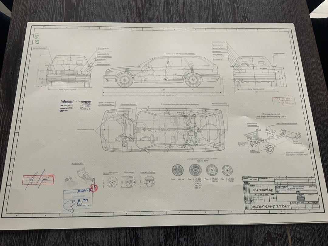BMW E34 Touring 1992 Construction Drawing ART Work Blueprint - Etsy
