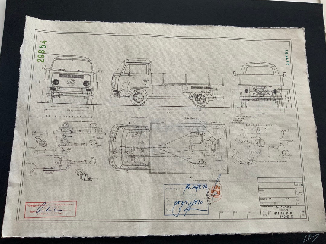 VW T2 A Flatbed Wide Body Singel Cab Wood 1970 Construction Drawing ART ...