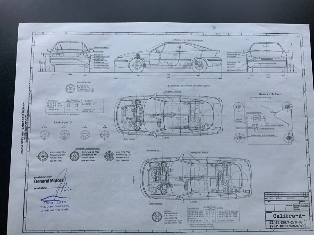 Opel Calibra A 1989 Construction Drawing ART Work - Etsy