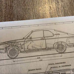 Opel Manta A - L Coupé Rallye 19 S 1970 Blueprint Construction Drawing ...