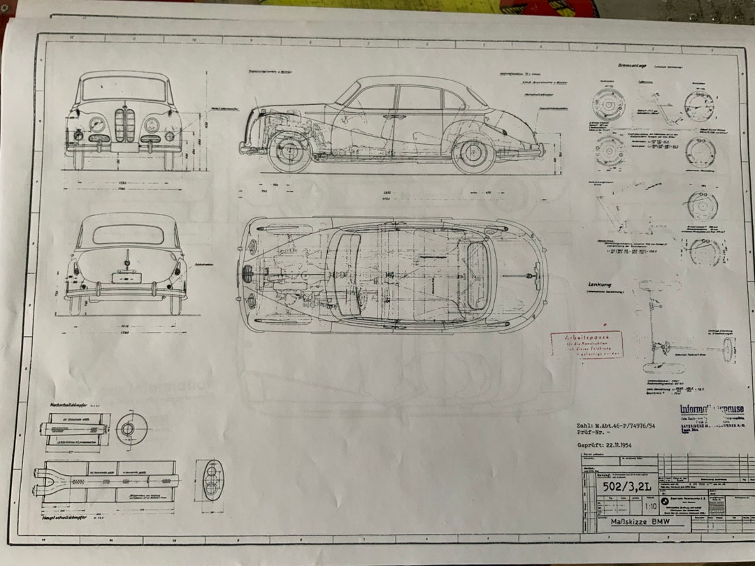 BMW 502 1954 Baroque Angel Design Drawing ART Work Blueprint - Etsy