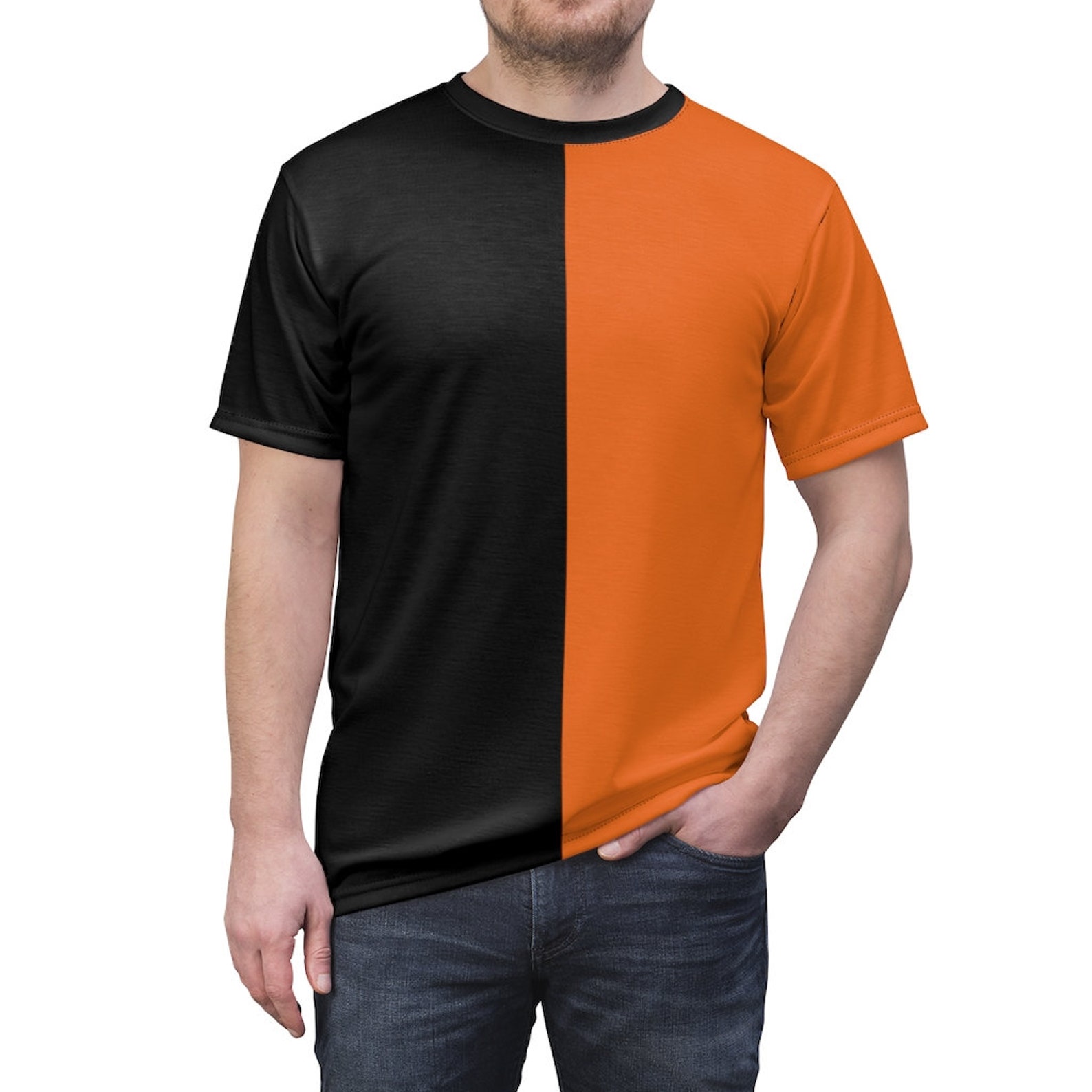 Unisex Two Color T-Shirt Orange & Black Adult Split Tee | Etsy