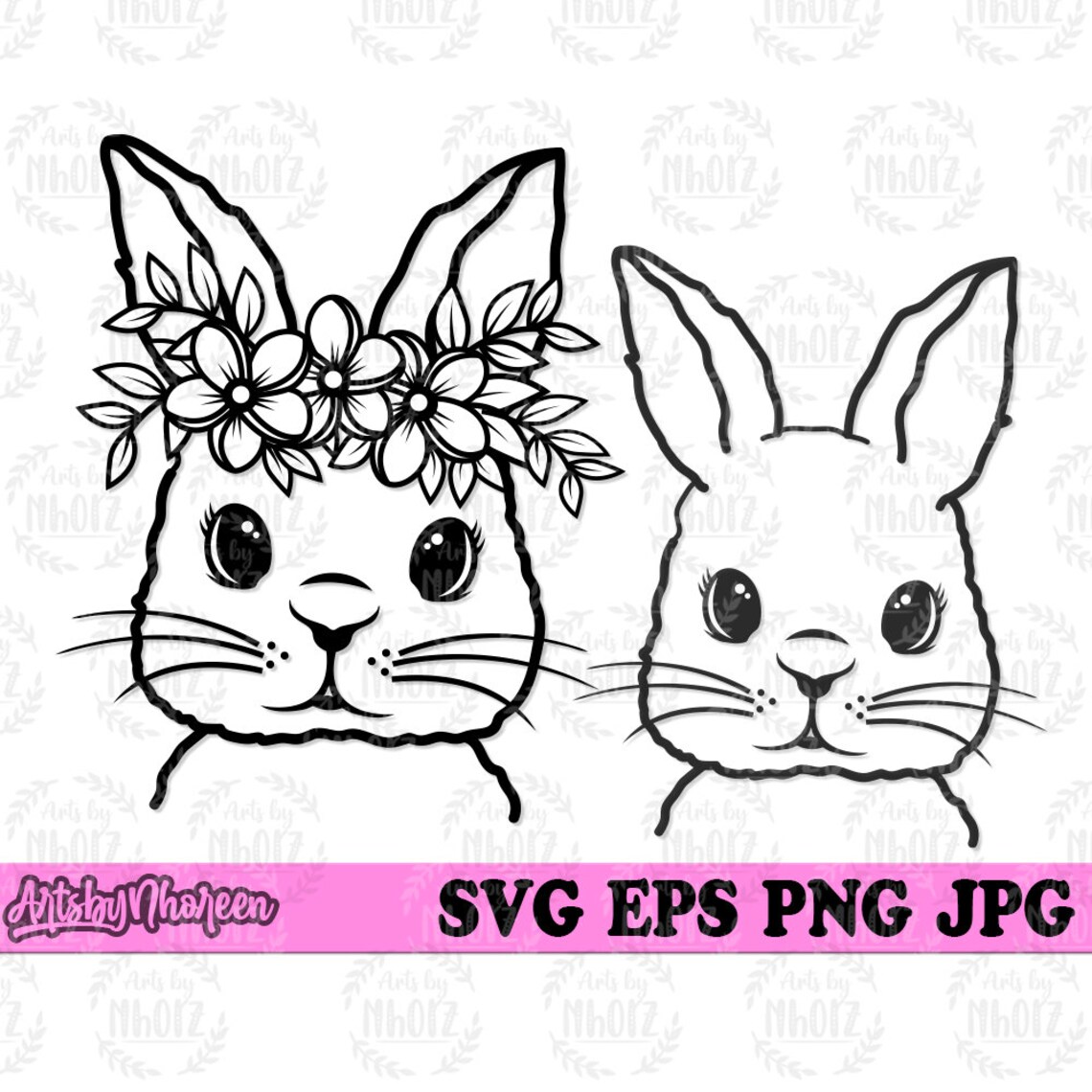 Floral Bunnies Svg Flower Rabbit Stencil Floral Bunny Cut - Etsy