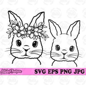 Floral Bunnies Svg, Flower Rabbit Stencil, Floral Bunny Cut File ...