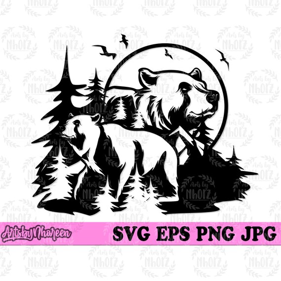 Bear Mountain Scene Svg Wild Animal Clipart Forest Life | Etsy