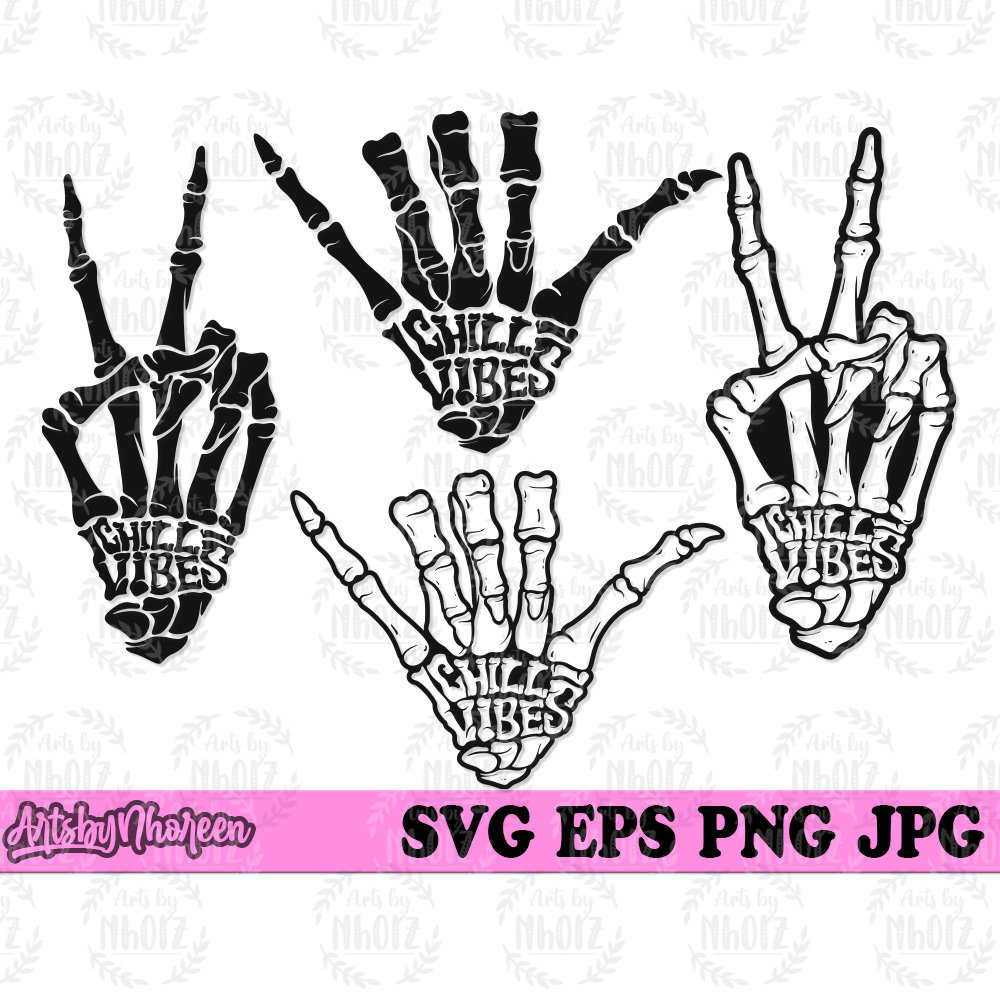 Skeleton Hand Chill Vibes Svg Skeletal Palm Clipart Shaka - Etsy