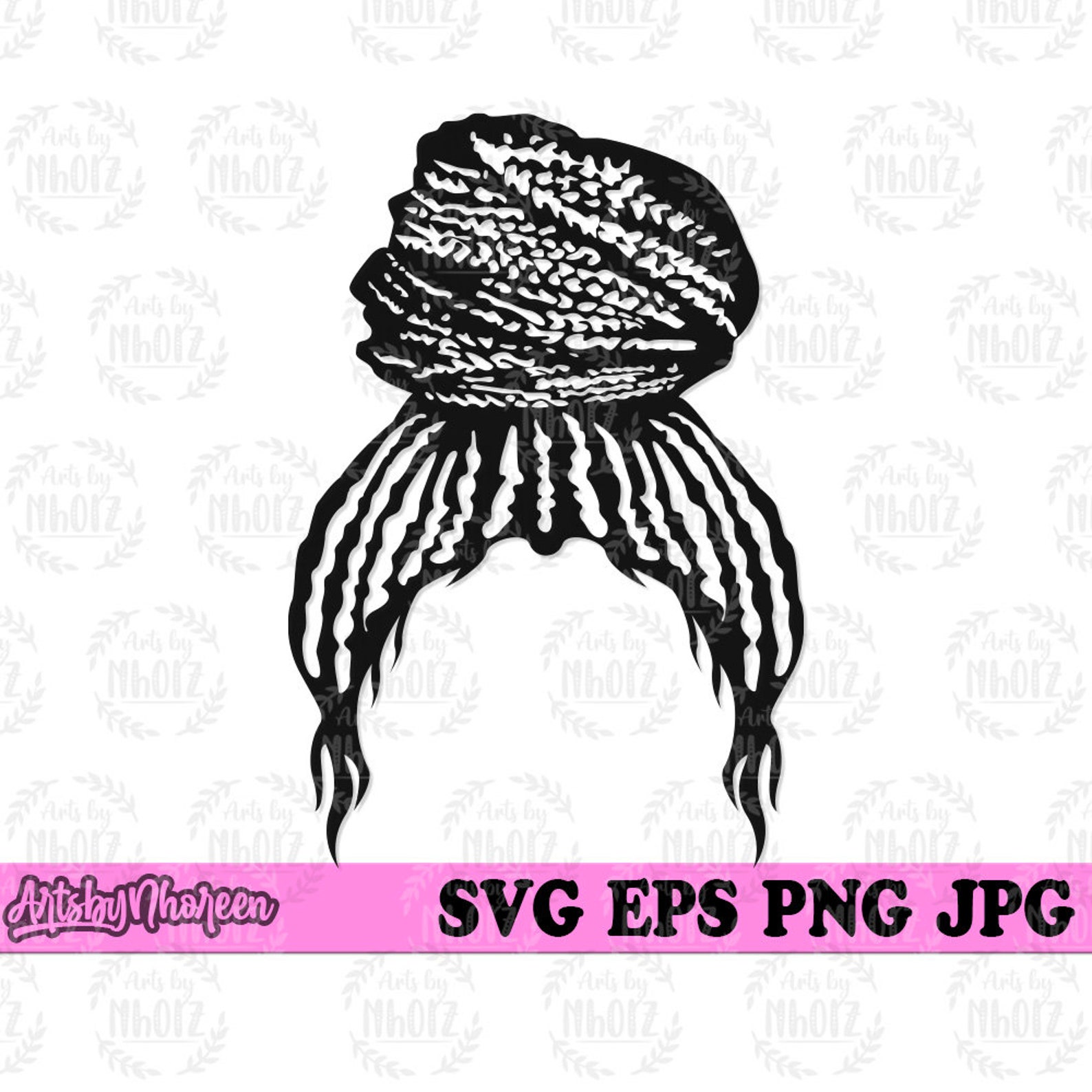 Braided Bun Hair Svg, Afro Bun Cut File, Afro Mom Clipart, Messy Bun ...