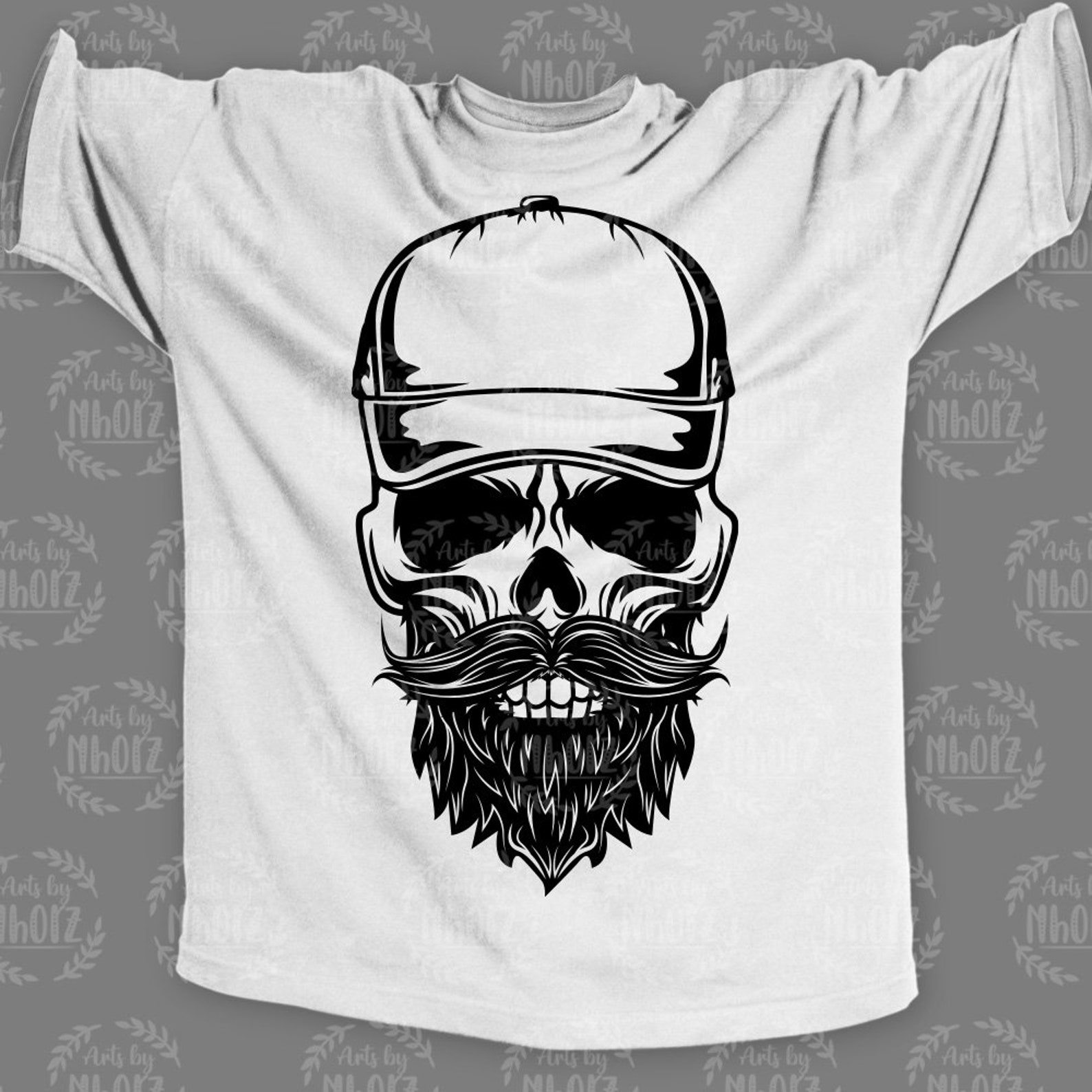 2 Beard Skull Svg, Bald Skeletal Head Man Clipart, Skull With Cap or ...