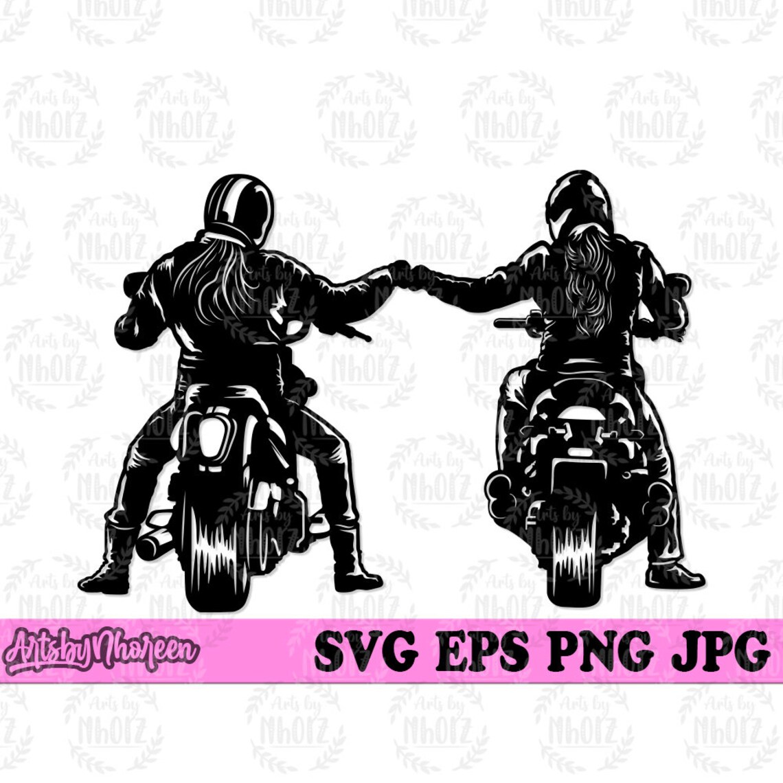 Girl Biker Fist Bump Svg Lady Rider Clipart Ride in Tandem - Etsy