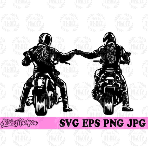 Girl Biker Fist Bump Svg Lady Rider Clipart Ride In Tandem Etsy Ireland