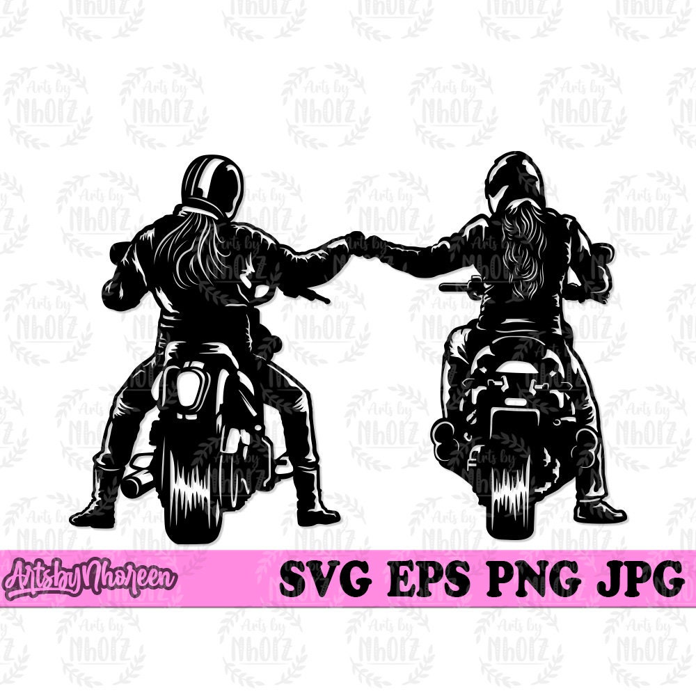 Girl Biker Fist Bump Svg, Lady Rider Clipart, Ride in Tandem Cut File ...