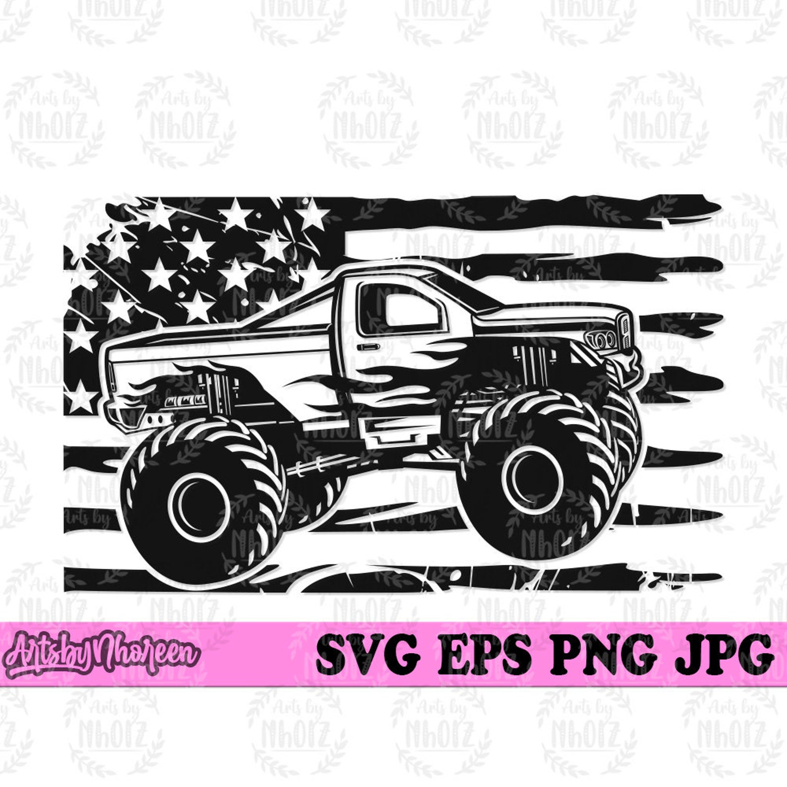 US Monster Truck Svg Big Ride Clipart Drag Racing Stencil - Etsy