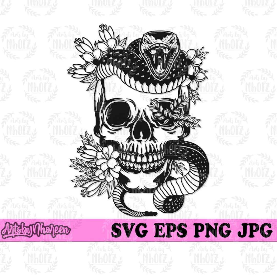 Floral Skull Rattle Snake Svg, Flower Skeleton Head Stencil, Lady Dead ...