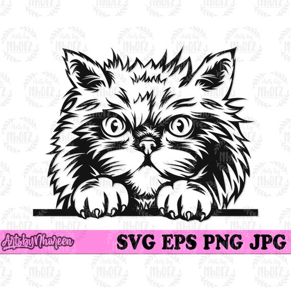 Peeking Persian Cat Svg Cute Kitten Clipart Angry Cat Head - Etsy